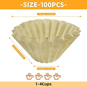 KUFUNG Coffee Filters Basket Natural Paper Coffee Filters for Home Office Pour Over, Drip Coffee Maker, Small Basket Style Single Pour Over,Natural Brown Unbleached (Brown, 155)