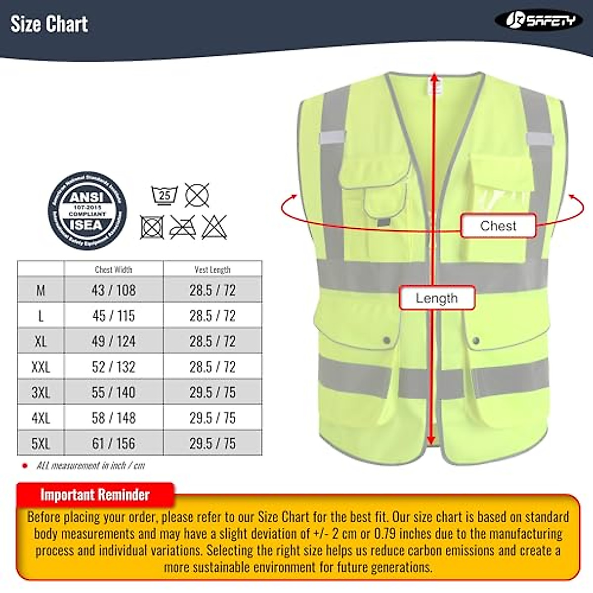 JKSafety 9 Pockets Class 2 High Visibility Zipper Front Safety Vest With Reflective Strips,Meets ANSI/ISEA Standard (Large, 150-Yellow)