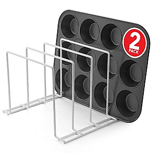 Stock Your Home White (2 Pack) Steel Baking Pan Organizer Rack for Cabinet or Counter, Holder for Kitchen Cutting Boards, Pot Lids, or Cookie Sheets - Rust Proof Wire, Drying Storage