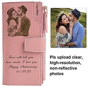 Personalized Photo Wallets for Women Custom Engraved Leather Clutch Wallet Womens Large Phone Holder Gifts for Mom Wife Friend Sister at Birthday, Anniversary, Thanksgiving, Mothers Day, Christmas