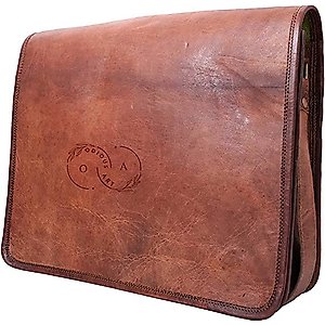 JMD Arts Leather Messenger Bag - Leather Laptop Bag for Men and Women Full Grain Leather Messenger Satchel Office Crossbody Shoulder Bag 15 Inch, Brown