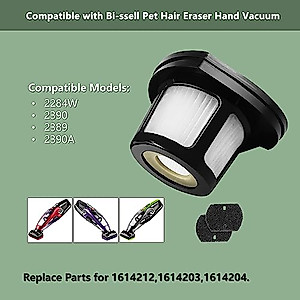 2284W Filter Compatible with Bi-ssell Pet Hair Eraser Hand Vacuum 2284W, 2390, 2389, 2390A, Replace Parts for 1614212, 1614203, 1614204, Pack 4 Filter and 8 Foam Filter