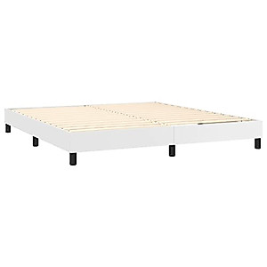 vidaXL Bed Frame, Double Platform Bed with Mattress, Bed Frame Mattress Foundation with Headboard for Bedroom, White California King Faux Leather