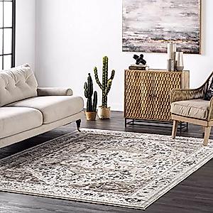 nuLOOM Oliveira Floral Medallion Fringe Area Rug, 5' 3" x 7' 7", Beige