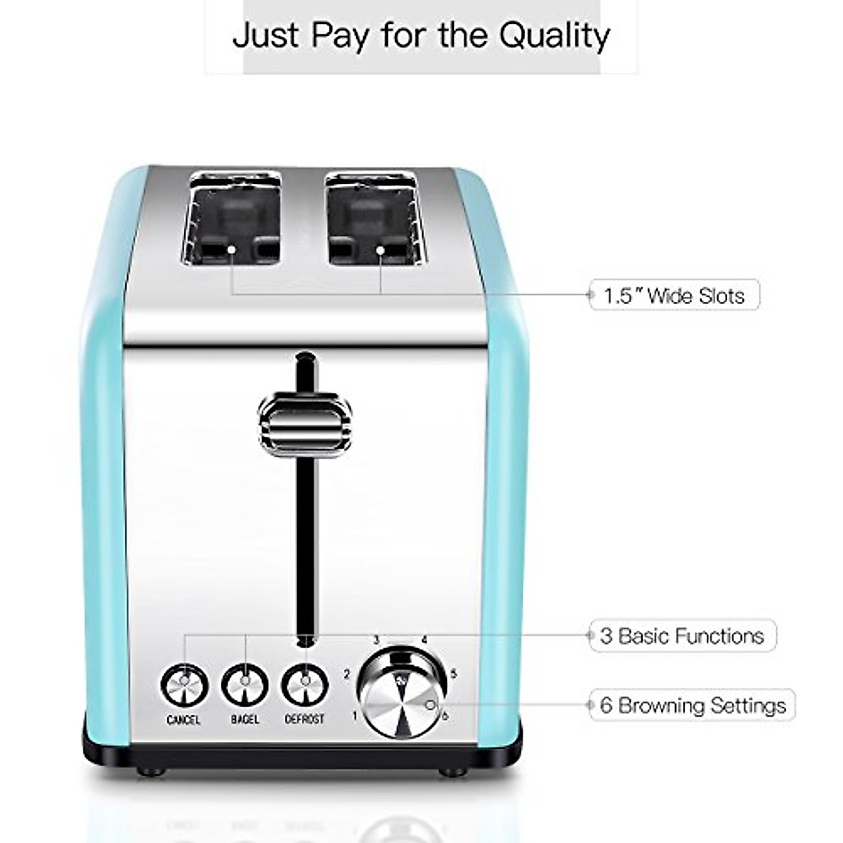 Toaster 2 Slice, Retro Small Toaster with Bagel, Cancel, Defrost Function, Extra Wide Slot Compact Stainless Steel Toasters for Bread Waffles, Blue