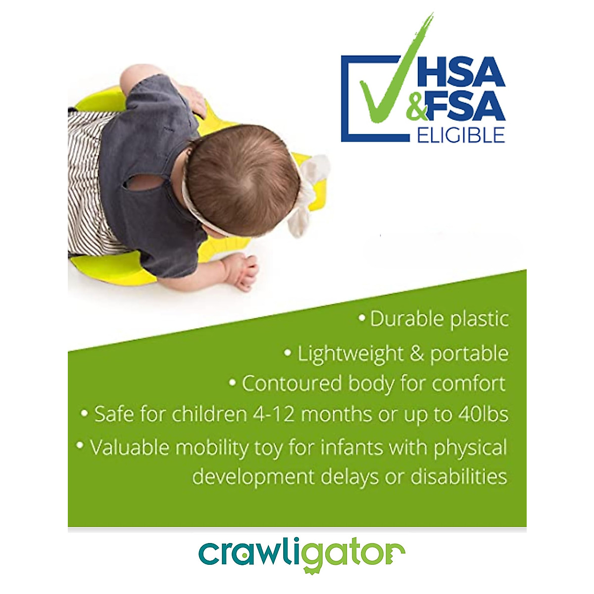 Crawligator Tummy Time Toy I Provides Mobility for Infants 4-12 Months I Early Childhood Dev (Green)