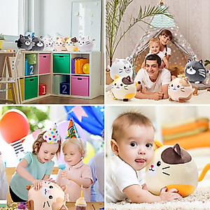 Lenwen 6 Pcs Christmas Decor Gifts Cat Plush Pillows 8 Inch Cute Kitten Stuffed Animals Bulk Soft Adorable Round Cat Throw Pillow Kitten Plush Pillows for Kids Christmas Birthday Gift Party Bedroom