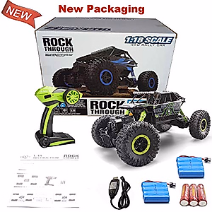 SZJJX Remote Control Car 2.4Ghz RC Cars 4WD Powerful All Terrains RC Rock Crawler Electric Radio Control Cars Off Road RC Monster Trucks Toys with 2 Batteries for Kids Boys Girls Green