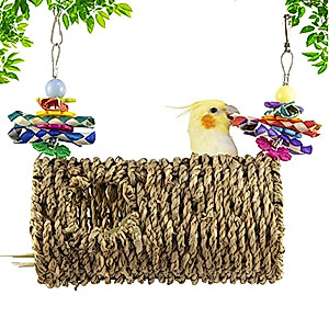 Vehomy Seagrass Bird House Bird Parrot Sea Grass Tent Parrot Tunnel with Holes Natural Hanging Hammock Swing Nest Bird Snuggle Hut Toy for Bird Parrot Hamster