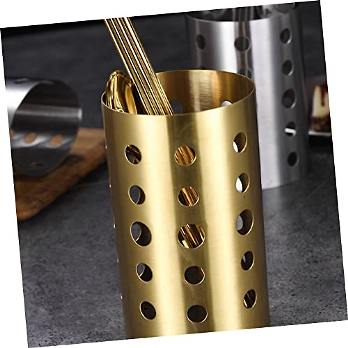 LIFKICH Multi-Purpose Silverware Gold Kitchen Spoon Steel Organizer Basket Drainer Utensils Drying Countertop Racks Cooking Safe Hole Storage Flatware Stand S Hanging Shelf Chopsticks