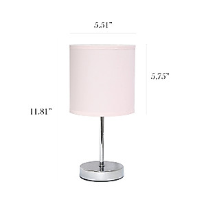 Simple Designs LT2007-BPK Chrome Mini Basic Table Lamp with Fabric Shade, Blush Pink