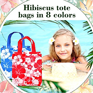 Teling 24 Pcs Hibiscus Party Tote Bags Hawaiian Non Woven Gift Bags with Handles for Tropical Aloha Luau Tiki Summer Party Supplies