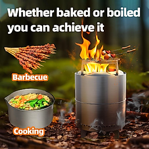 GCCSJ 15.75 Inch Bonfire Fire Pit, Anti-Scald Floor Design，Stainless Steel Fire Pit Wood Burning with Removable Ash Pan and Protective Cover for Outdoor, Silver