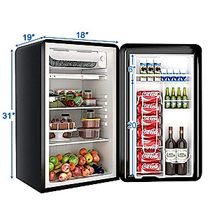 HOMGX, Black 3.2 CU.FT Compact Refrigerator, Mini Fridge with Single Reversible Door, Small Cooler with Removable Tempered Glass Shelves for Apartment, Office and Dorm, White