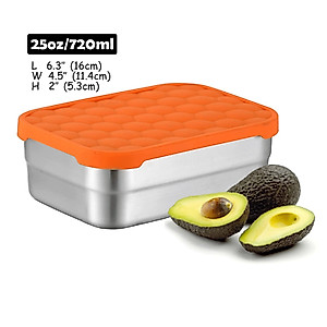 AORAKI Stainless Steel Containers with Lids, Lunch Box Container with Leak Resistant Silicone Lid, Food Storage Bento Box for Snacks, Sandwiches, Fruits, Vegetables, 25oz