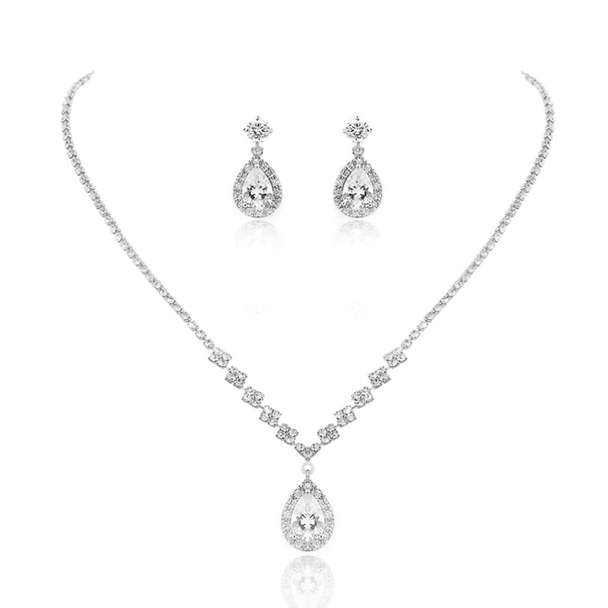 JAKAWIN Bride Silver Bridal Necklace Earrings Set Crystal Wedding Jewelry Set Rhinestone Choker Necklace for Women (Set of 3) (NK144-3)