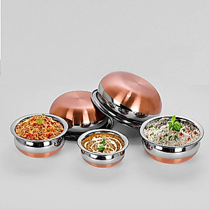 ROYAL SAPPHIRE Stainless Steel Copper Bottom Handi Pot 6 Piece Set With lids and Free Serving Spoon
