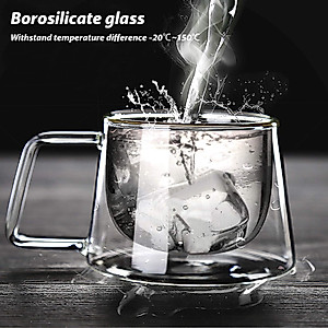 7.1oz Clear Shot Glass Double Walled Insulated Coffee Mug Tea Cups with Handles, Durable Thermal Drinking Glasses Milk Cups, Espresso Mug, Latte Mug, Cappuccino Mug, Dishwasher Microwave Safe