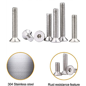 Guard4U 160Pcs #8-32 UNC 304-Stainless Steel Flat Head Countersunk Hex Socket Cap Bolts Screws Nuts Assortment Kit- #8-32x 1/4" 5/16" 3/8" 1/2" 5/8" 3/4" 7/8" 1"