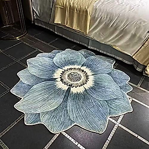 Flower Shaped Rug Round Carpet Trendy Bedroom Rug Non Slip Rug Cute Cozy Bath Mat for Indoor Bedroom Living Room Bathroom Kitchen Floor Mat, Diameter 39.4” Blue