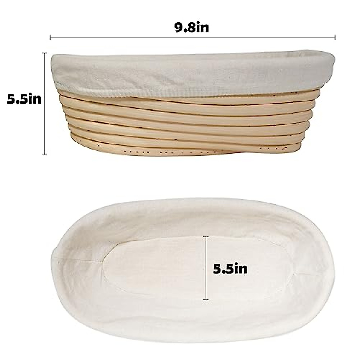 Unihopper 10 Inch Oval Bread Proofing Basket Set of 2 with Linen Liner, Dough Scraper, Basting Brush and Flouring Stencils Baking Supplies for Sourdough Bread Making Fermentation