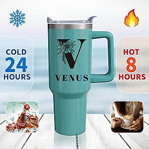 Personalized Gifts 40 Oz Tumbler with Handle and Straw Lid, with Initials Stainless Steel Vacuum Insulated Cup, Custom Water Bottle Travel Mug, Customized Monogram Gift for Women Men