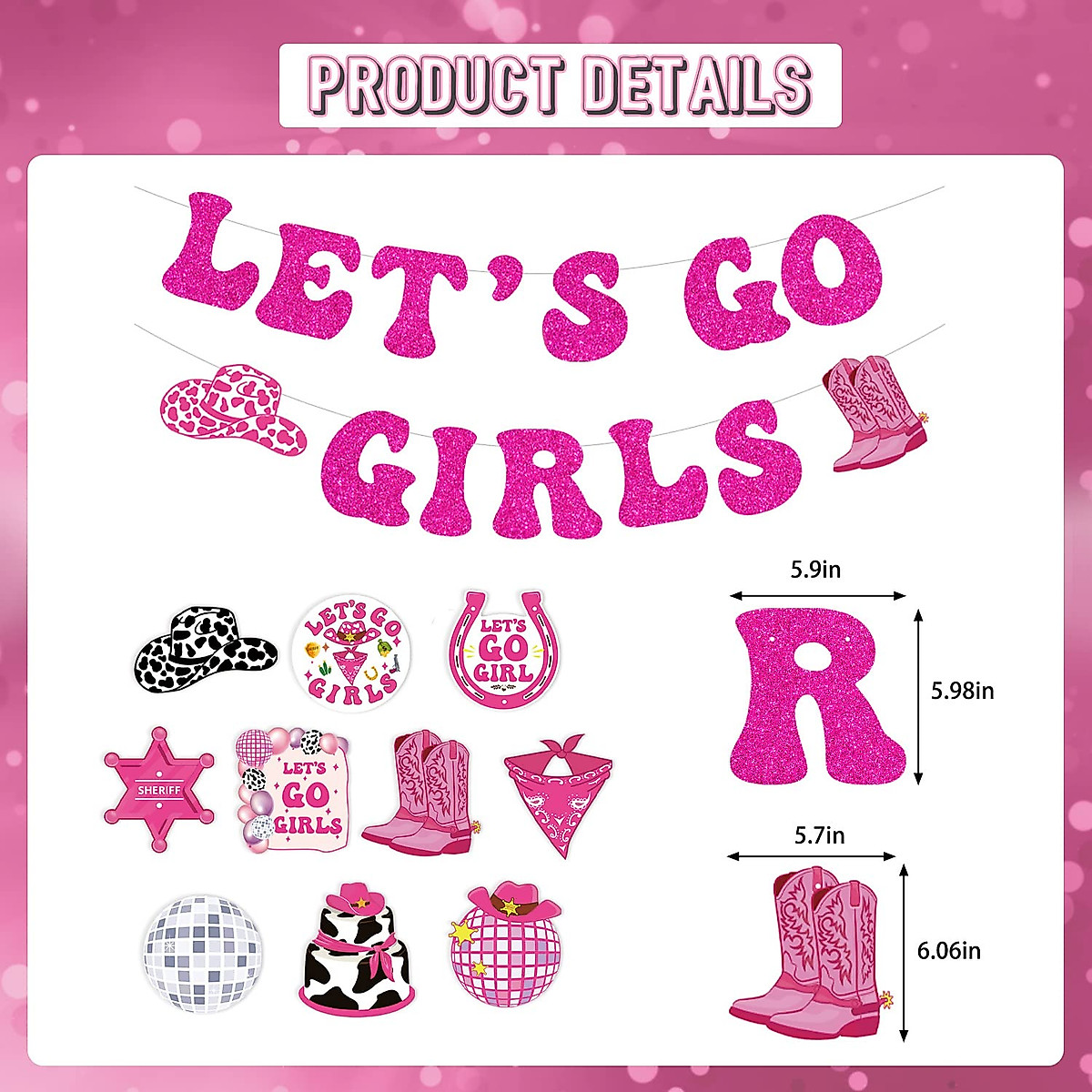 Let's Go Girls Birthday Decorations - NOVBAUB 26PCS Preppy Y2k Hot Pink Party Swirls Bachelorette Party Decorations Disco Cowgirl Hanging Swirls Whirl Streamers Party Decor for Women Girls