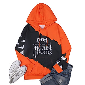 KIDDAD It's Just A Bunch of Hocus Pocus T-Shirt Women Halloween Sanderson Sisters Long Sleeve Crewneck Casual Pullover Tops Black Orange