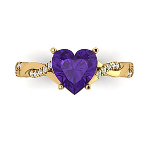 Clara Pucci 2.19ct Heart Cut Criss Cross Solitaire Halo Natural Amethyst Designer Anniversary Bridal Engagement Ring 14k Yellow Gold 6.25