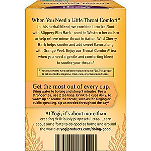 Yogi Tea Throat Comfort Tea - 16 Tea Bags per Pack (4 Packs) - Herbal Tea for Throats - Organic Throat-Soothing Tea - Includes Licorice Root, Wild Cherry Bark, Slippery Elm Bark & More