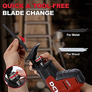 DCK Brushless Reciprocating Saw, 20V MAX Cordless Reciprocating Saw, 0-3000 SPM Variable Speeds, with 4.0Ah Battery & 2A Charger, LED Light, One Hand Saw Kit, 4 Blades Saw for Wood/Metal/PVC