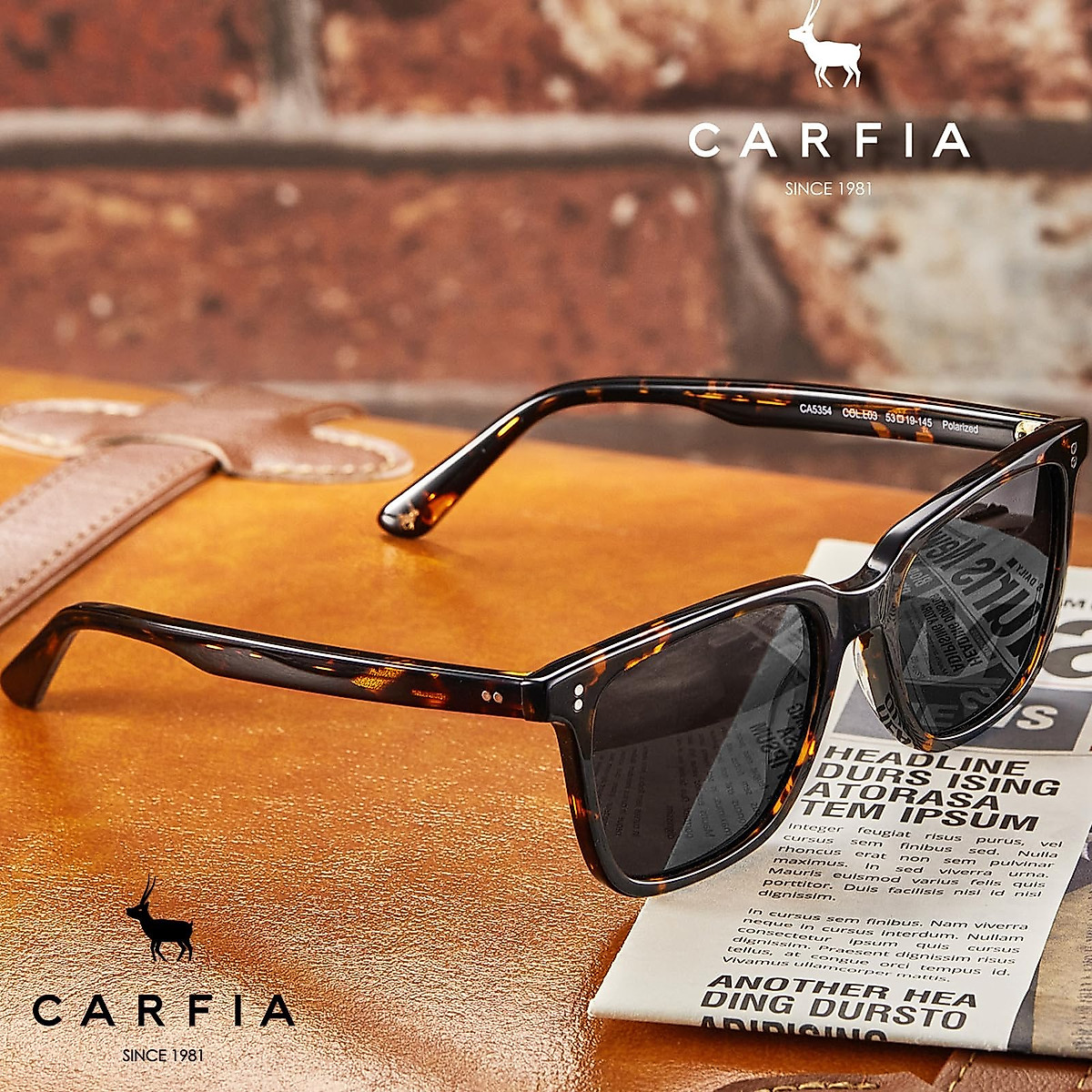 CARFIA Trendy Retro Acetate Womens Sunglasses Polarized UV Protection, Small Face Classic Square Tortoise Gray Lens