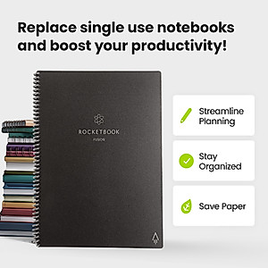Rocketbook Fusion Smart Reusable Notebook - Calendar, To-Do Lists, and Note Template Pages with 1 Pilot Frixion Pen and 1 Microfiber Cloth Included - Neptune Teal Cover, Executive Size (6" x 8.9")