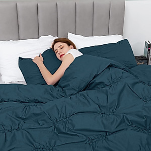 greenoak 100% Egyptian Cotton Pinch Pleated Queen Bedding Comforter Duvet Cover Sets, 1000 Thread 3 Pcs Ultra Soft Cotton Comforter Cover with Pillowcase (1 Duvet Cover + 2 Pillow Cases)