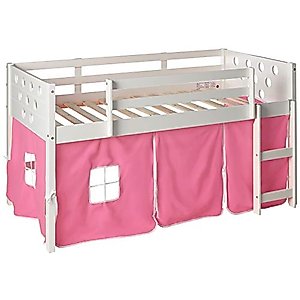 Donco Kids 780A-TW-750C-TB Circles Low Loft Bed with Pink Tent, Twin, White