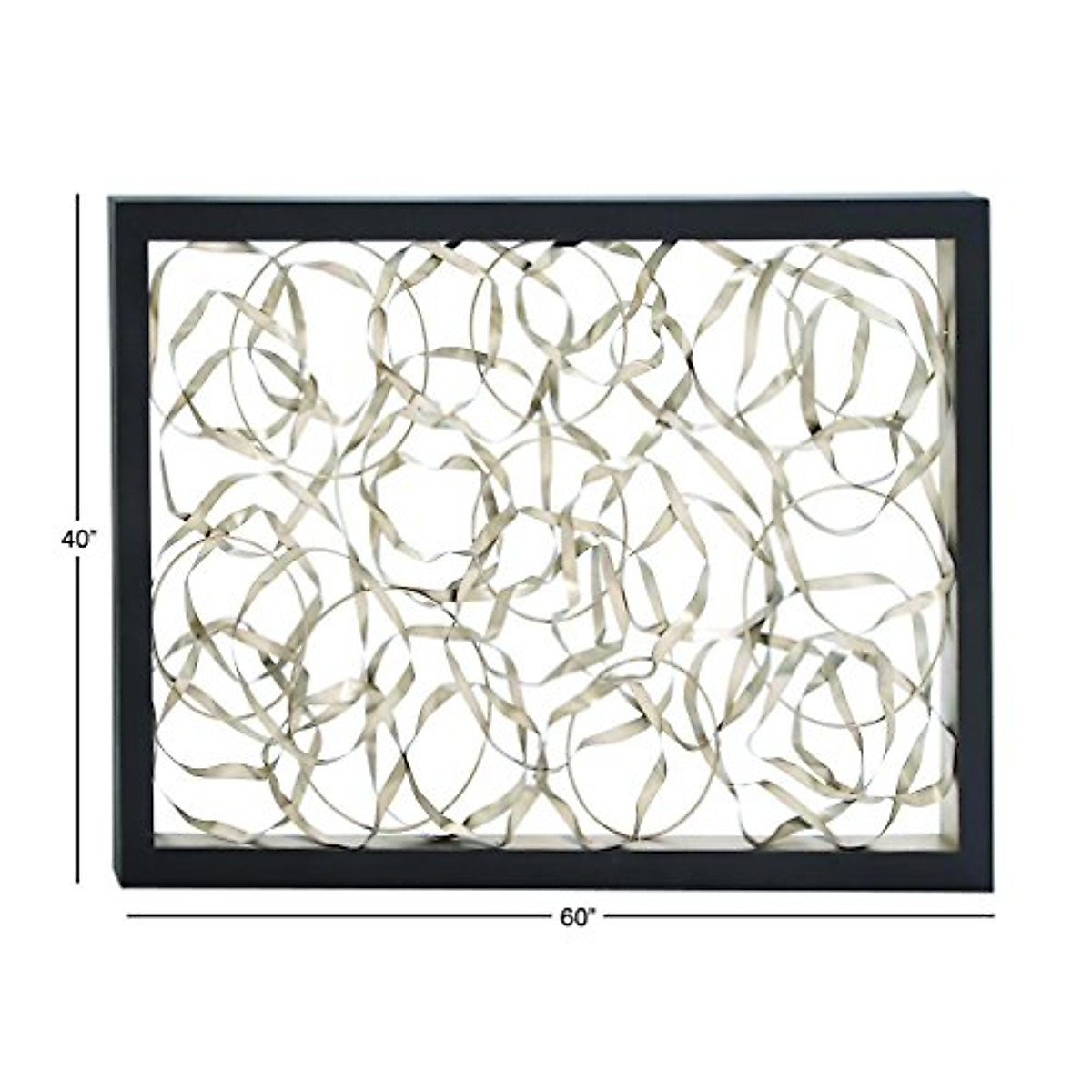 Deco 79 Metal Abstract Coiled Ribbon Wall Decor with Black Frame, 60" x 2" x 40", Silver