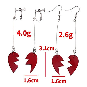 tenghong2021 Heart Drop Dangle Earring Valentine's Day Ear Clip Cosplay Jewelry Red Accessories for Fans Halloween Adventure Red Costume Accessory Bizarre Earrings -Earrings