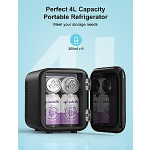 CROWNFUL Mini Fridge, 4 Liter/6 Cans Portable Skincare Fridge, AC/12V DC Cooler and Warmer Personal Refrigerator for Bedroom, Car, Dorm, Office, Food, ETL Listed Black