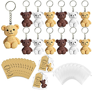 BANBALLON 12 Set Bear Party Favor Bear Keychains with Organza Bags Thank You Tags For Baby Shower Bear Theme Party Return Favors Supplies