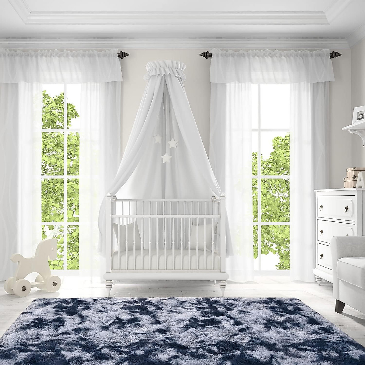 Terrug Fluffy Area Rugs for Living Room Bedroom, 5x8 Feet Tie-Dyed Blue Grey Shag Large Rug Fuzzy Throw Carpet, Anti-Skid Modern Indoor Shaggy Rug for Boy Girls Kids Nursery Room Dorm Home Decor