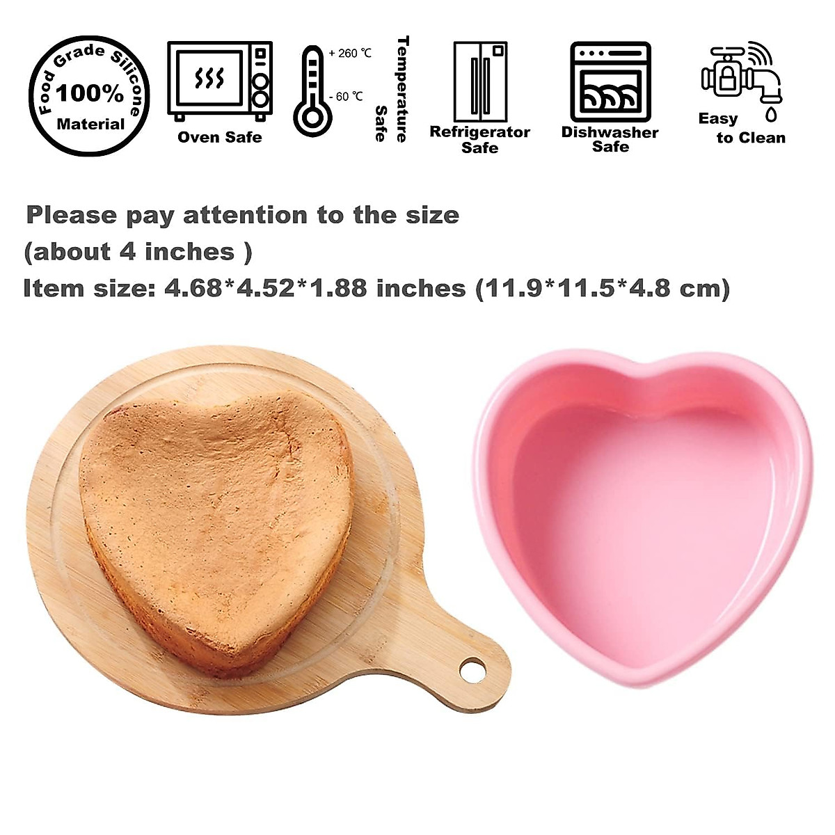 REKIDOOL Silicone Muffin Pans Cupcake Set,4 Inches Hearts Shaped Silicone Baking Pans Molds Nonstick Cupcake Liners Silicone Baking Cups (Pack of 4, Pink)