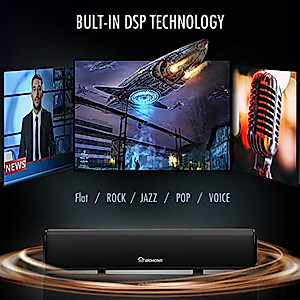 Wohome Small Sound Bars for TV, 50W 16-Inch Ultra Slim Mini Surround Soundbar Speakers System with Wireless Bluetooth 5.0 Optical AUX USB Connection, 5EQs, for 4K & HD TVs, Model S66 (16INCH)