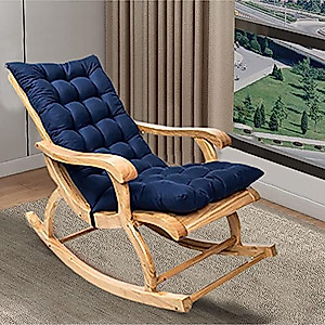 Srutirbo High Back Rocking Chair Cushion Indoor Outdoor 47”x19” Rocking Chair Pads Lounge Chair Cushion, Soft Recliner Cushion Not-Slip Patio Garden Chaise Lounger Cushion with Strap (Navy Blue)