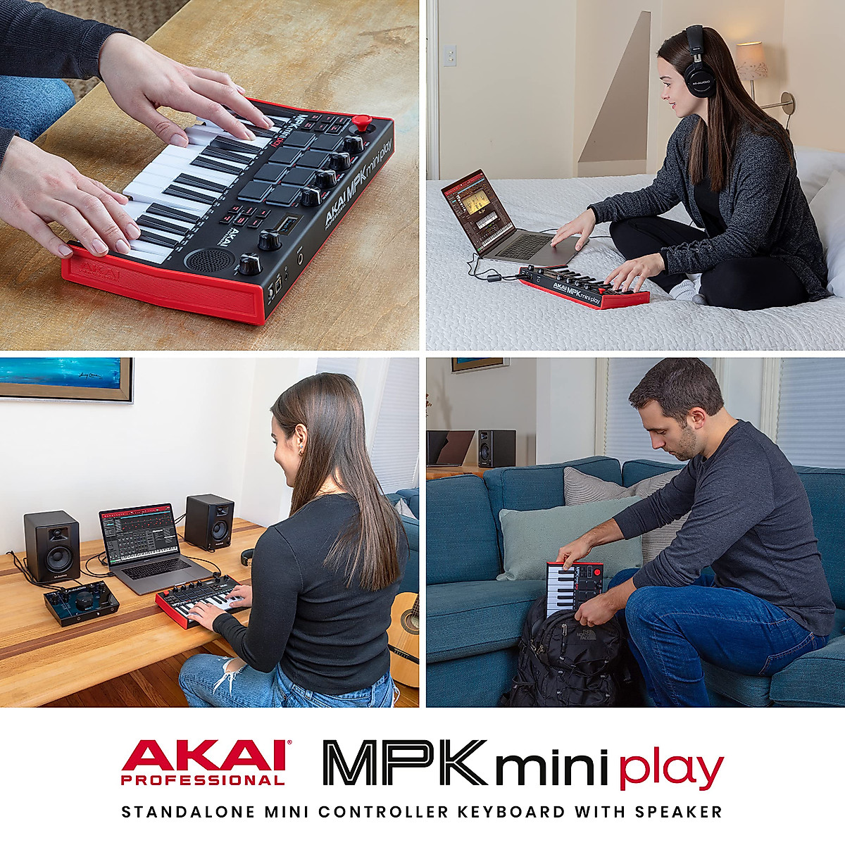 AKAI Professional MPK Mini Play MK3 - MIDI Keyboard Controller with Built in Speaker and Sounds Plus Dynamic Keybed, MPC Pads and Software Suite