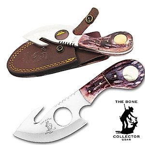 Bone Collector Knife BC-794 Fixed Blade Skinning Knife with Leather Sheath, 7" L