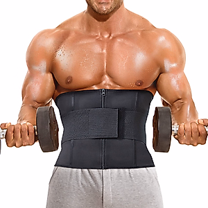 MOLUTAN Waist Trainer for Men Waist Trimmer with Adjustable Sweat Belt Back Support Corset Compression Girdle Sauna Suits Black