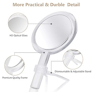 Gotofine Double Sided 1x - 7X Magnification Hand Held Makeup Mirror with Adjustable Stand,Clear (7X)