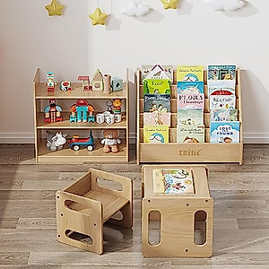 ERUGI Front-Facing Montessori Bookshelf,5 Tier Book Display Shelf for Toddler,Kids Storage Magazine Rack,Solid Wood Bookcase Organizer,Perfect for Playroom,Bedroom,Study Living Room,Nursery,Classroom