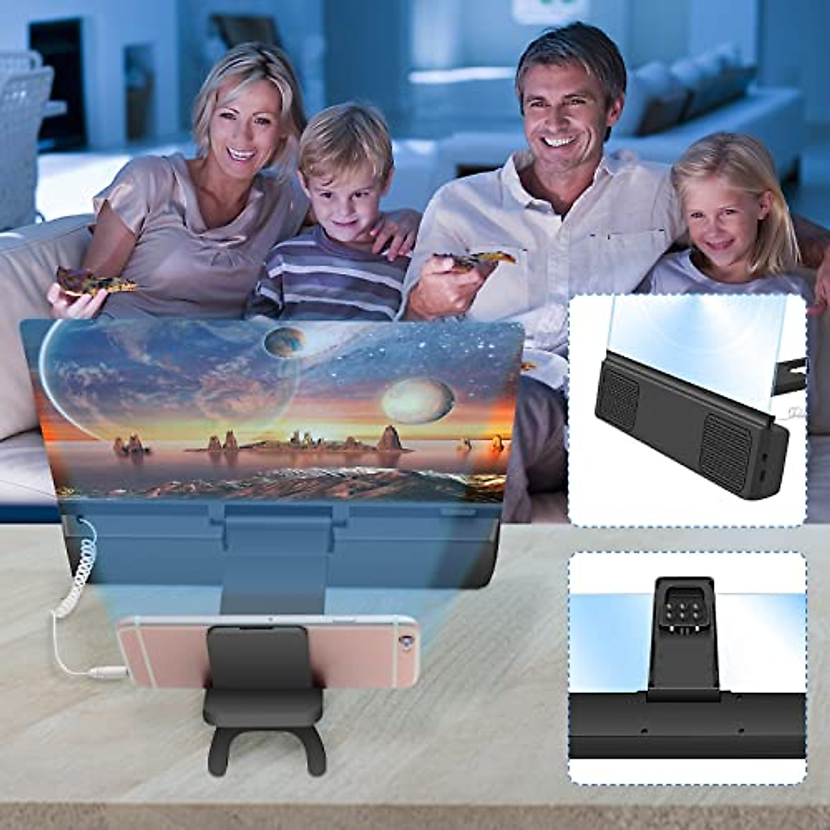 Kadlawus Magnifier Phone Screen Projector - 12 Inch Portable Audio Mobile Phone Screen Amplifier with Audio Anti-Blue Light Ultra Slear Screen Mobile Phone Magnifier