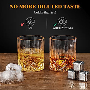 Whiskey Stones Gift Set Anniversary Gi fts for Husband | Him | Men, Husband Birthday | Wedding Anniversary | Valentine's Day Gift, 8 Stainless Steel Whiskey Stones & 2 Whiskey Glasses(11oz)